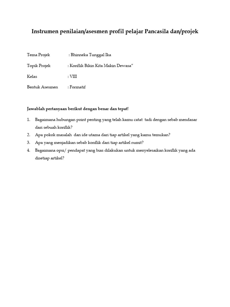 Instrumen Penilaian Projek Bhineka Tunggal Ika | PDF Instrumen Penilaian Projek Bhineka Tunggal Ika | PDF