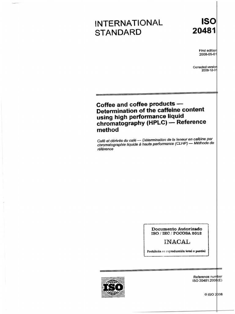 Iso 20481 Cofee and Cofee Products-Determinacion of The Caffeine ...