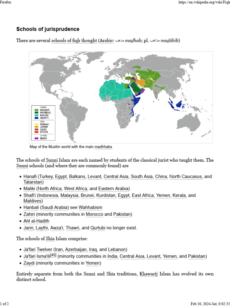 Muslim Madhhab Schools and Distribution | PDF