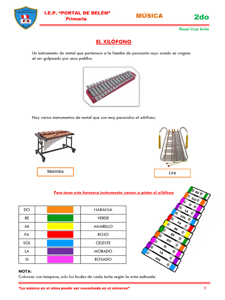 Xilófono Colorea Y Aprende Música Pdf Musicología Instrumentos