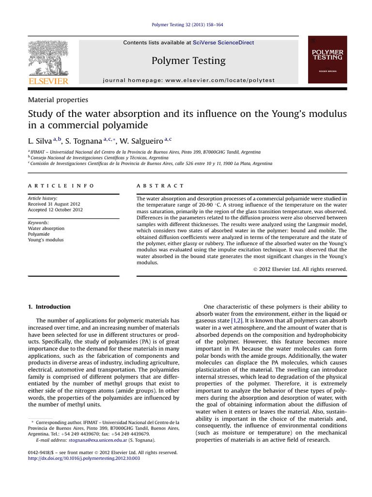 Study of The Water Absorption and Its Influence On The Young's Modulus ...