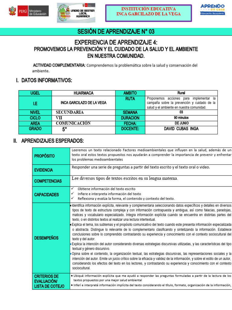 5º Ses 3 Act Complementaria Exp 4 | PDF | Aprendizaje | Evaluación