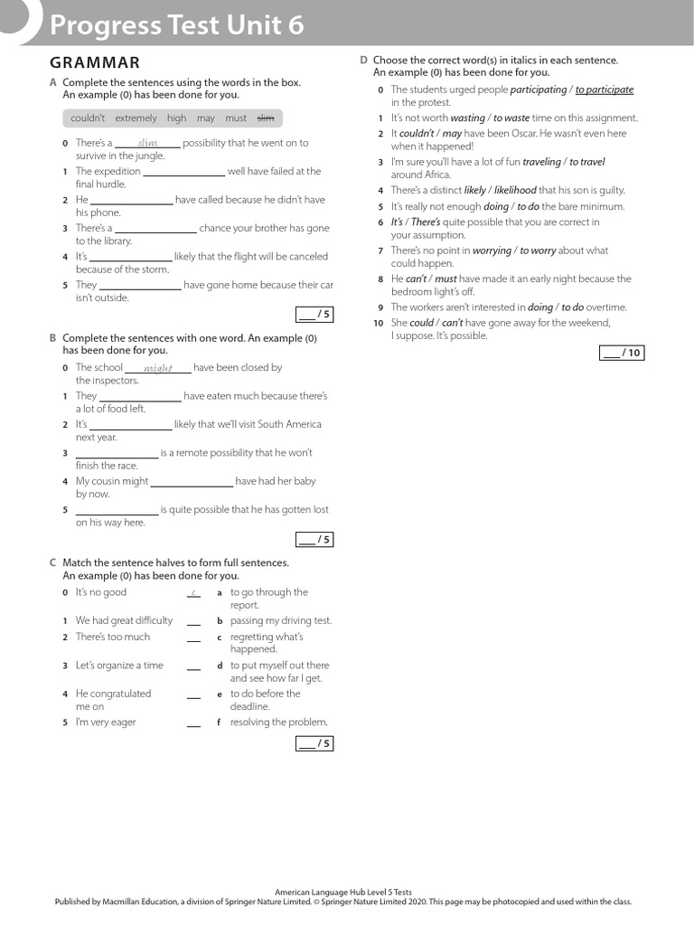 AM LAng 5 Unit 6 Progress Test | PDF AM LAng 5 Unit 6 Progress Test | PDF
