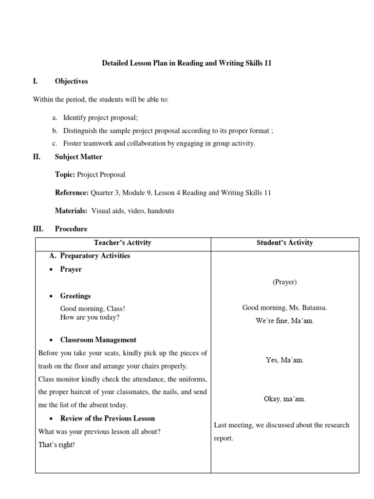 Project Proposal Lesson Plan 11 | PDF | Methodology | Lesson Plan