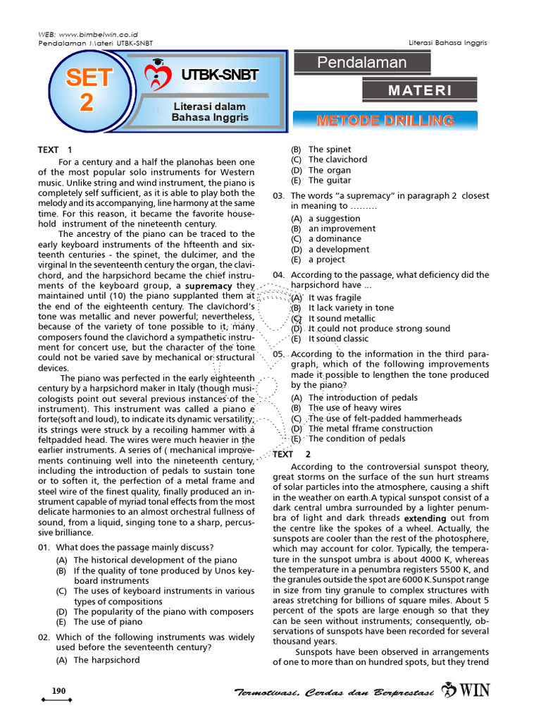 Literasi Bahasa Inggris - SET 2 | PDF | Piano