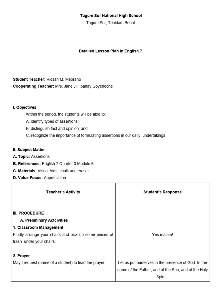 Lesson Plan ASSERTION | Download Free PDF | Cognition