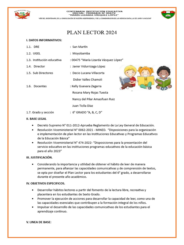 Plan Lector 2024: Estrategias y Objetivos | PDF | Maestros | Perú