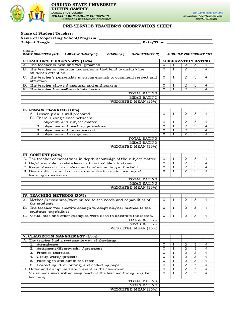 Pre-Service Teacher Evaluation Form | PDF | Teachers | Teaching Method