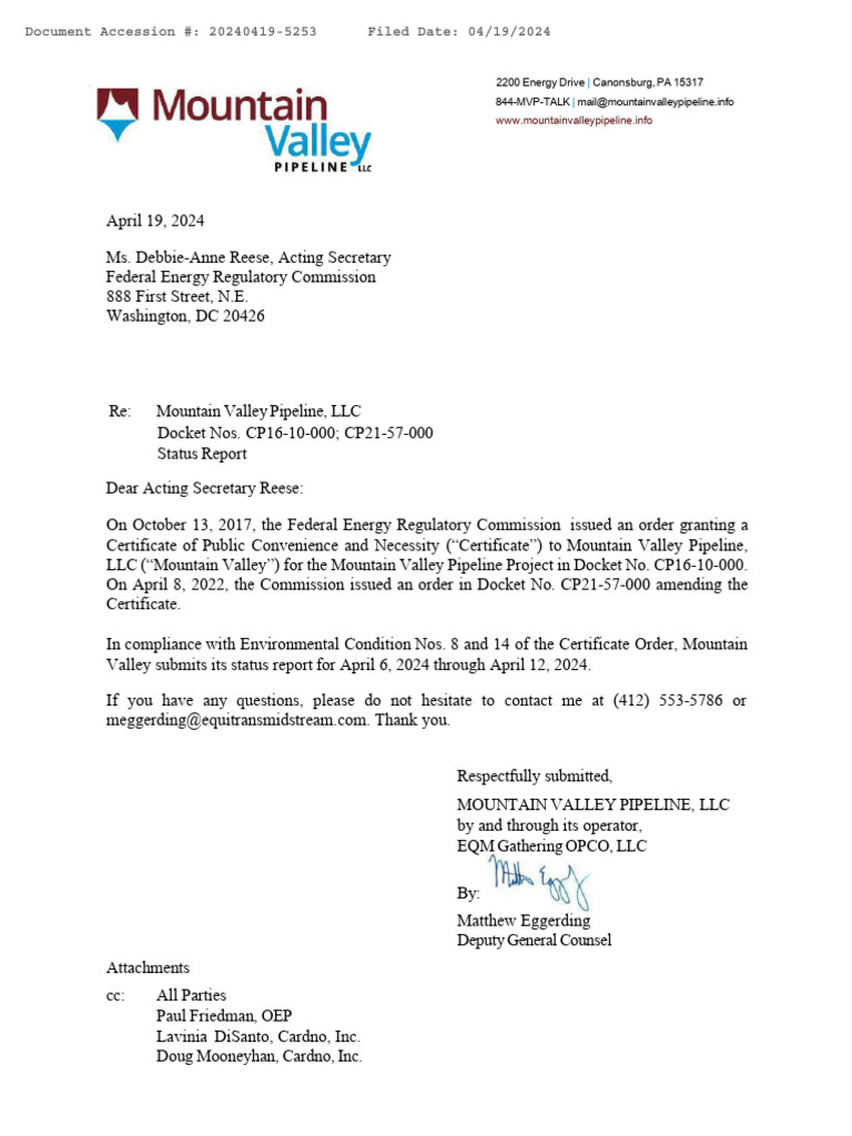 MCP Status Report Filed 4.19.24 | PDF | Federal Energy Regulatory ...