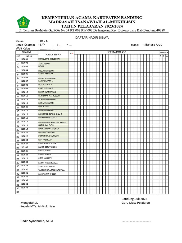 Absensi MTS 2023-2024 Revisi RDM | PDF