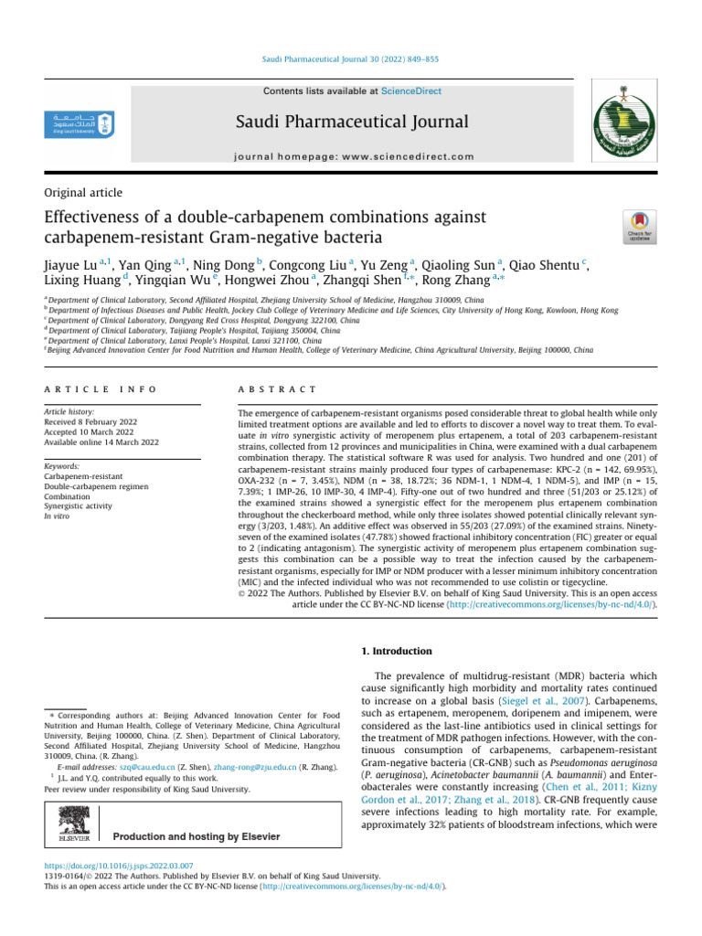 Effectiveness of A Double Carbapenem Combinations Again 2022 Saudi Pharmaceu | PDF | Beta ...