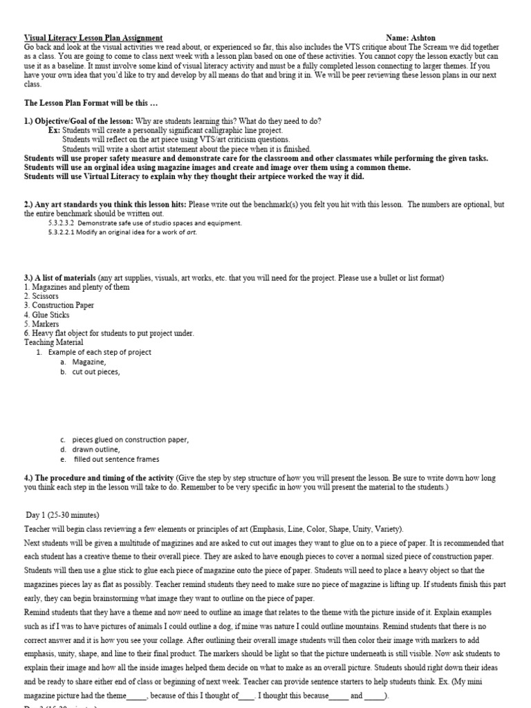 Visual Literacy Lesson Plan 1 | PDF | Lesson Plan | Learning