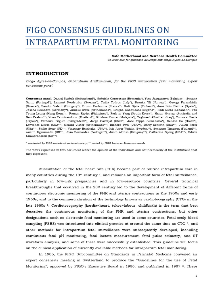 Linee Guida FIGO - Intrapartum Fetal Monitoring | Download Free PDF ...