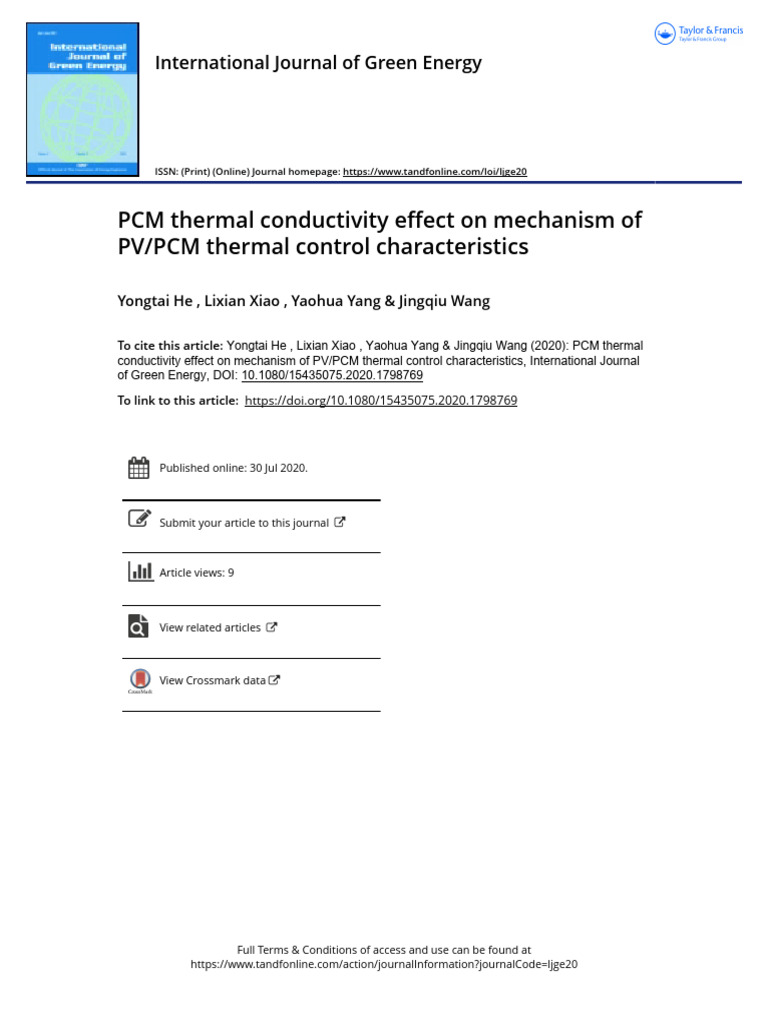 PCM Thermal Conductivity in PV Systems | PDF | Photovoltaics | Solar Energy