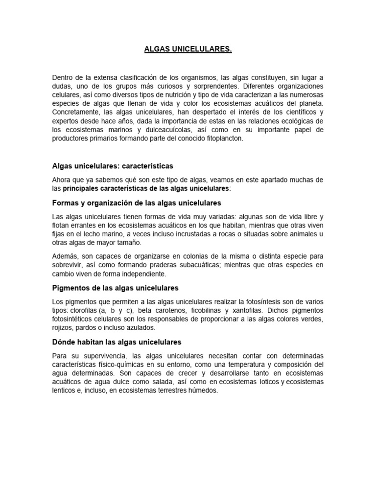 ALGAS UNICELULARES | PDF | Algas | Plantas