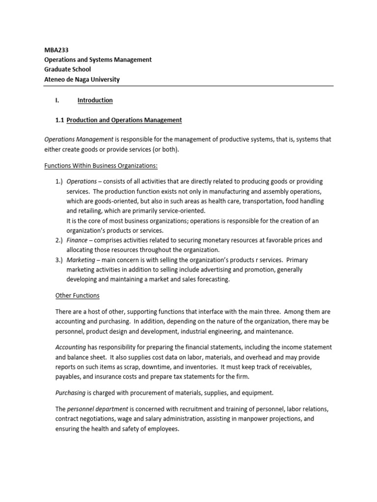 HAND OUT PRODUCTIONS & OPERATIONS MGT | PDF | Operations Management ...