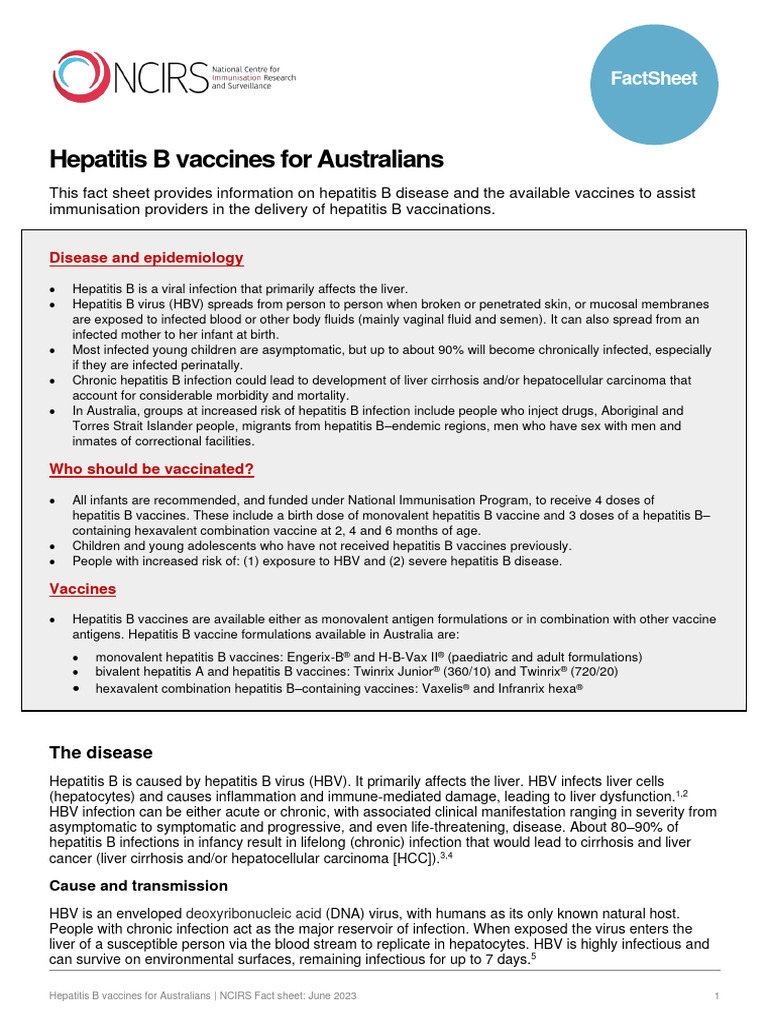 Hepatitis B Factsheet June 2023 | PDF | Hepatitis B | Hepatitis