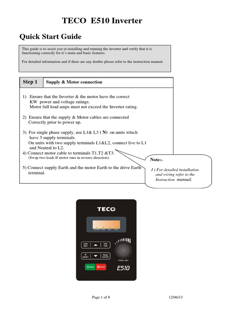 Teco E510 Quick Start Guide en v1 | PDF | Power Inverter | Bipolar ...