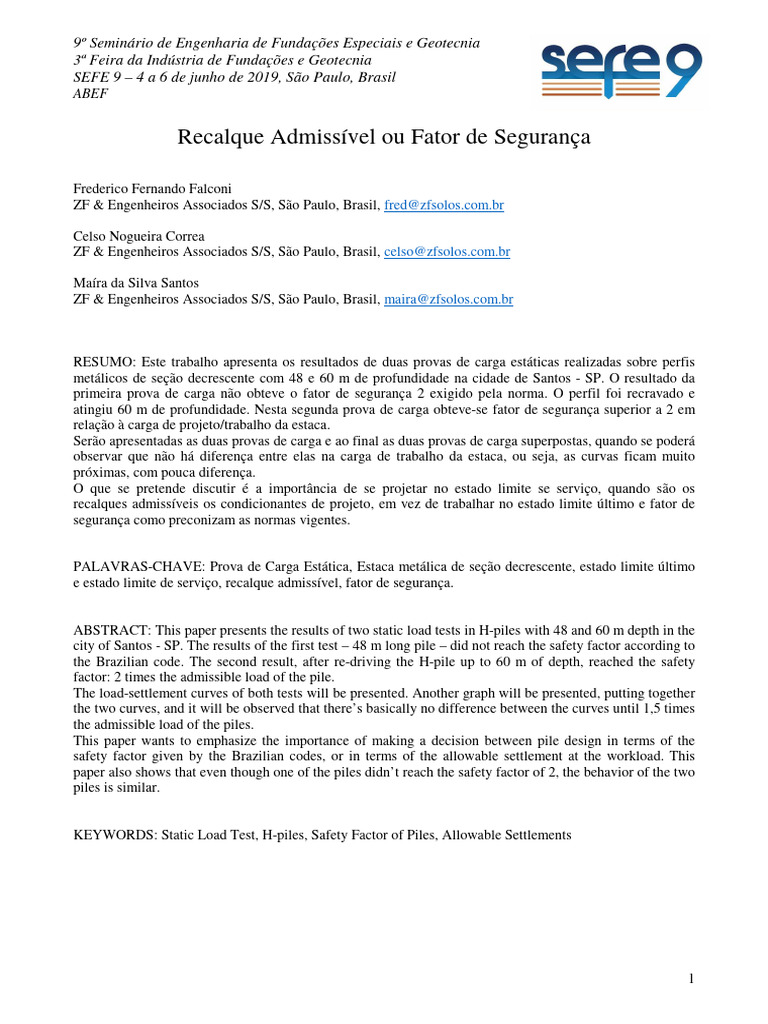 Recalque Admissível e Fator de Segurança | PDF | Engenharia Civil ...