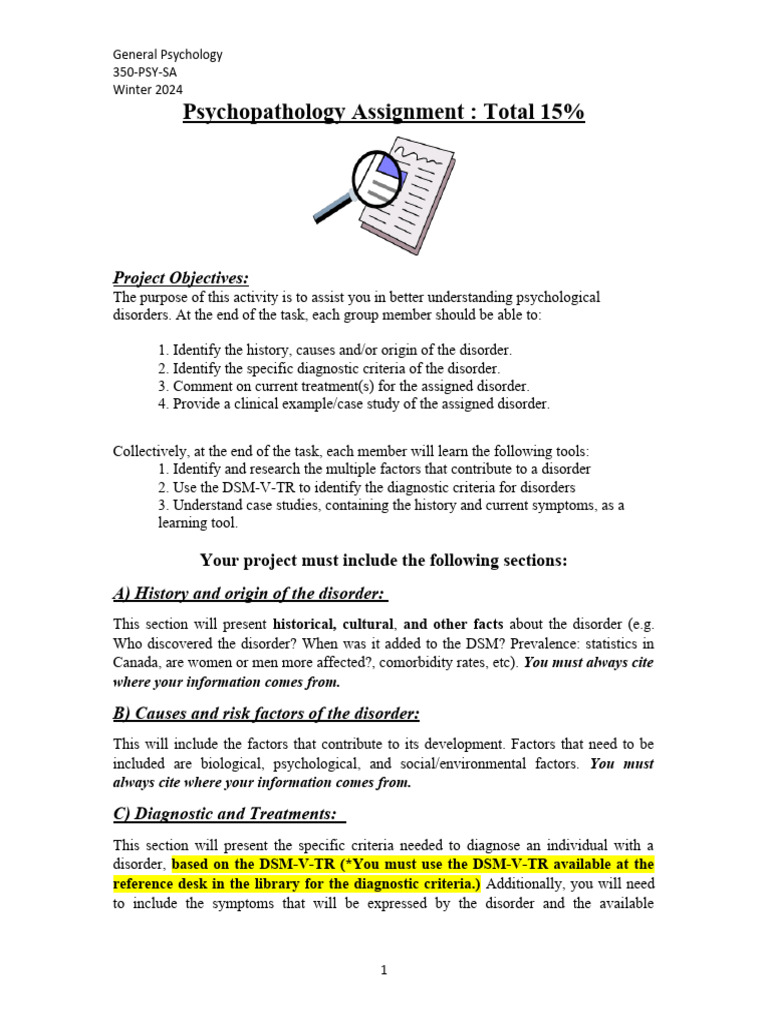 Psychopathology Assignment Overview | PDF | Mental Disorder ...