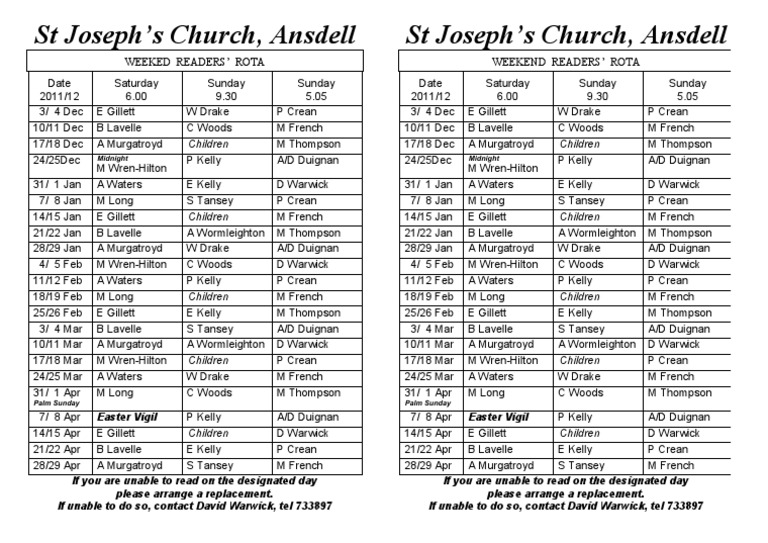 Mass Readers December 11 To May 12 | PDF