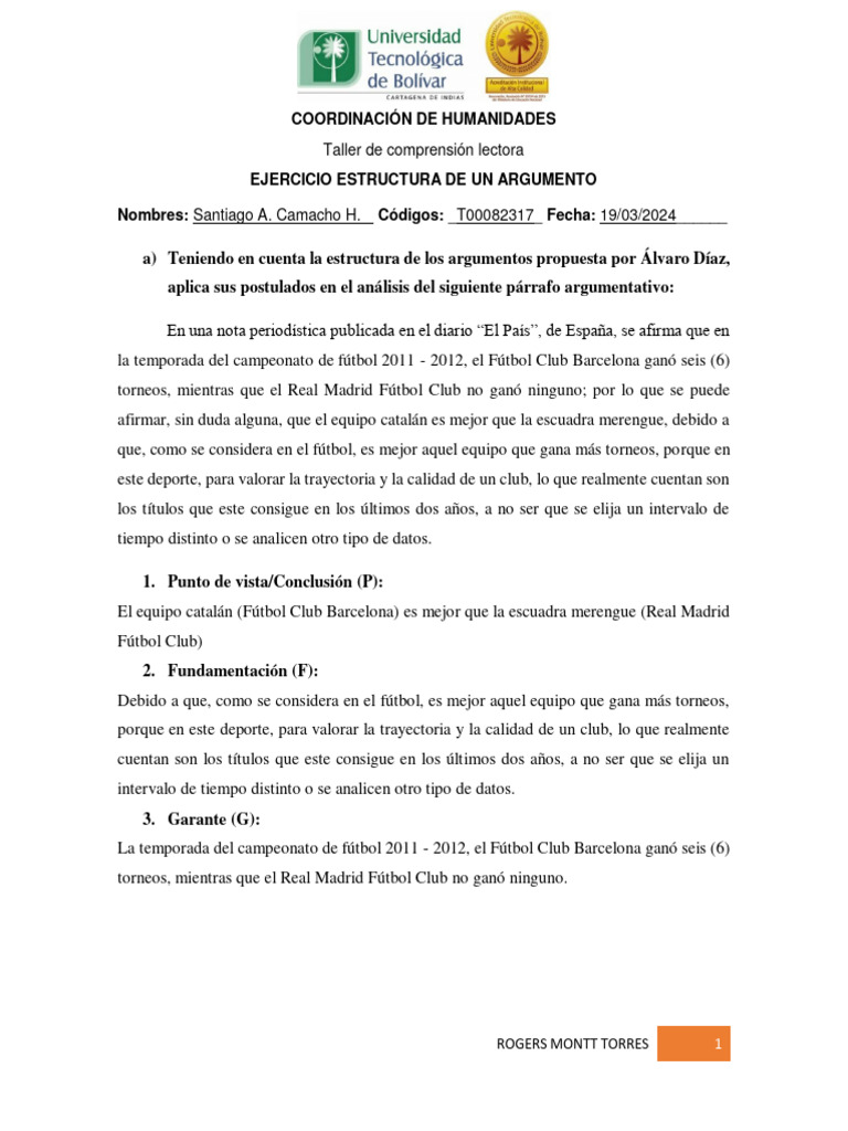Taller Estructura de Un Argumento | PDF | Asociación de Futbol