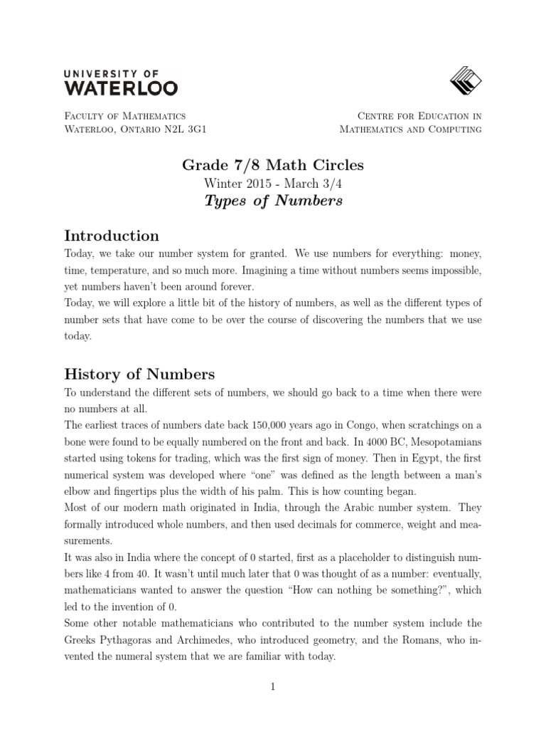 Types of Numbers in Mathematics | PDF | Numbers | Rational Number