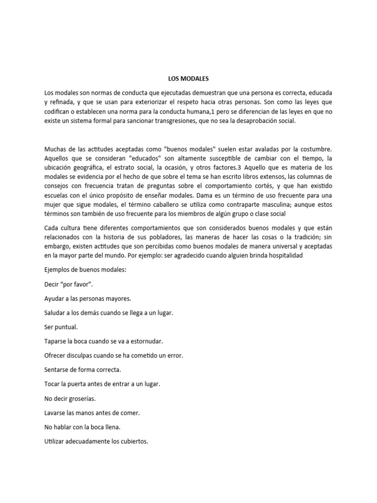 Importancia de los Modales en la Sociedad | PDF | Etiqueta | Psicología ...