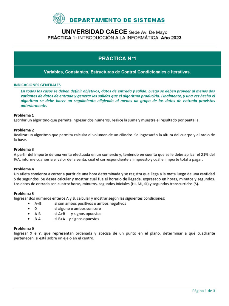 Introduccion Informatica Practica 1 2023 | PDF | Algoritmos | Matemáticas