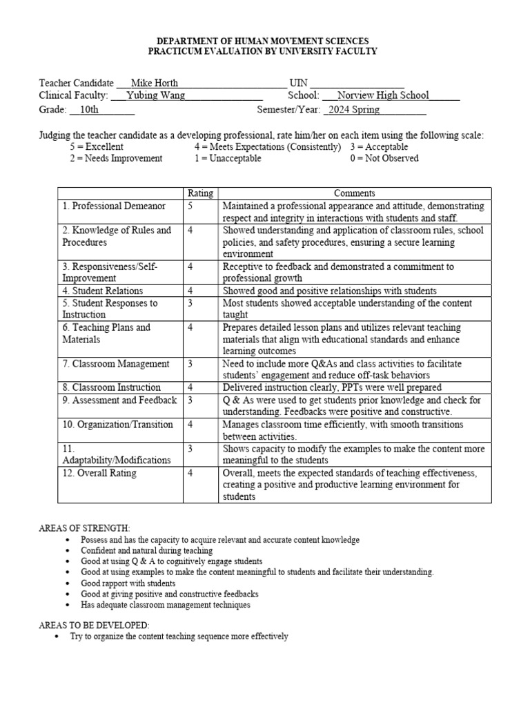 Practicum Evaluation Form Mike | PDF | Educational Assessment ...