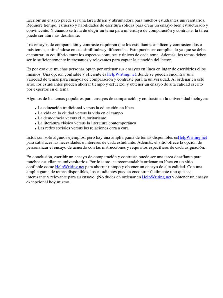 Temas para Ensayos de Comparación y Contraste para La Universidad | PDF ...