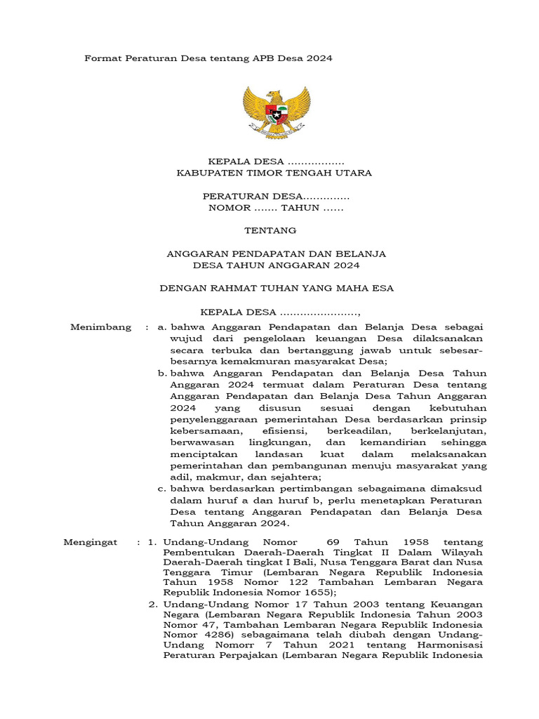 PERKADES TENTANG APB DESA 2024 | PDF