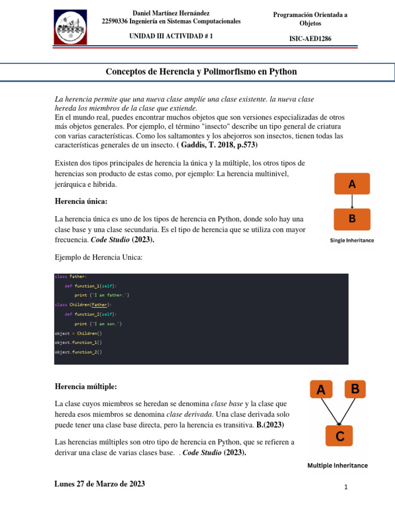 Herencia y Polimorfismo | PDF | Herencia (Programación Orientada a ...