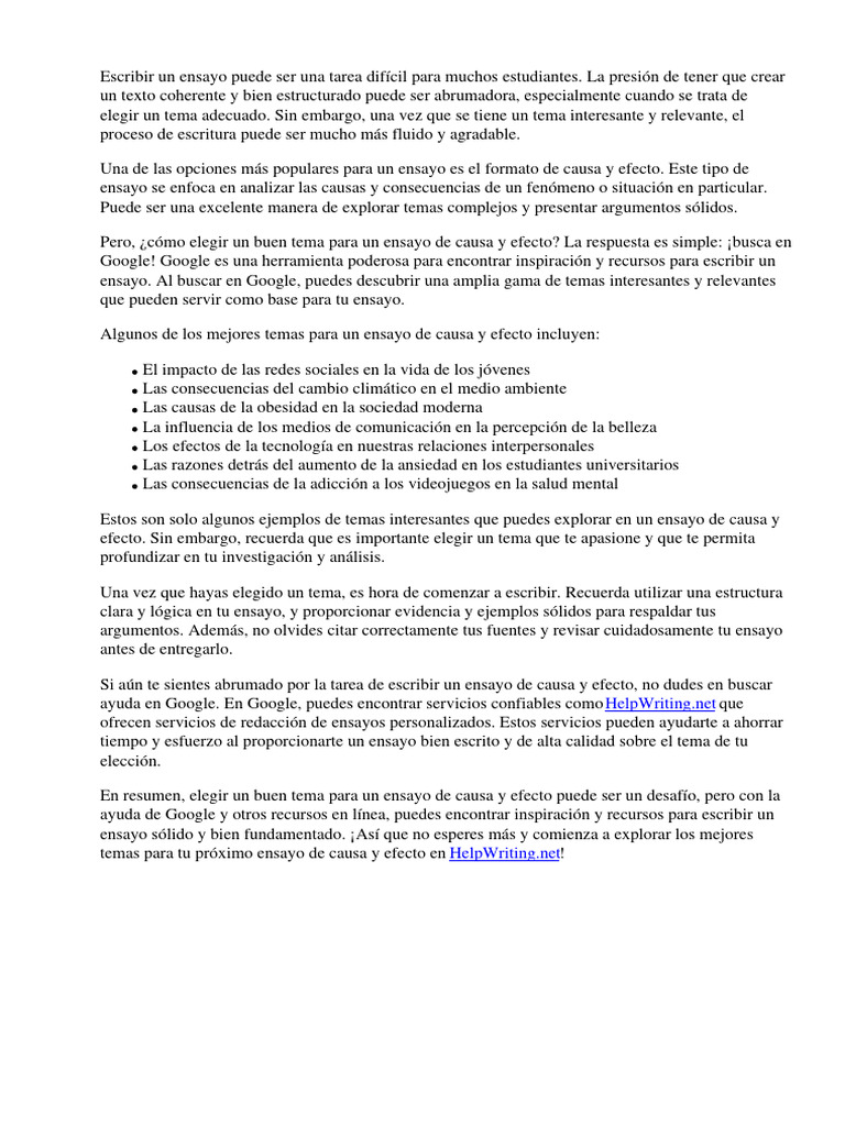 Los Mejores Temas Para Un Ensayo de Causa y Efecto | PDF | Ensayos