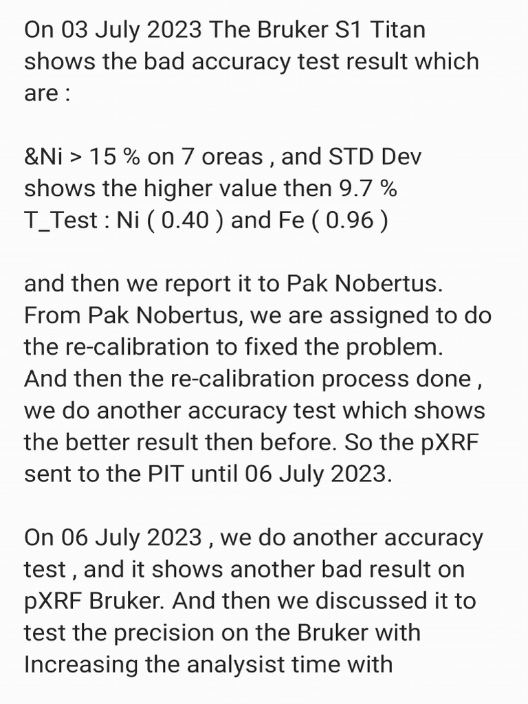 Bruker S1 Titan Problem Chronology - 14 July 2023 | PDF