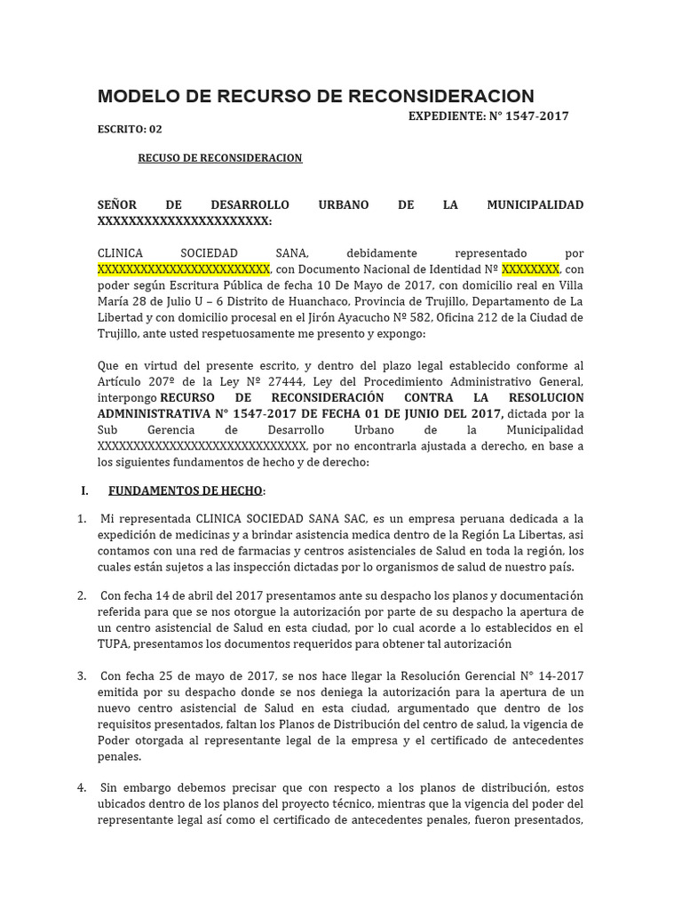 Modelo de Recurso de Reconsideracion | PDF | Justicia | Crimen y violencia