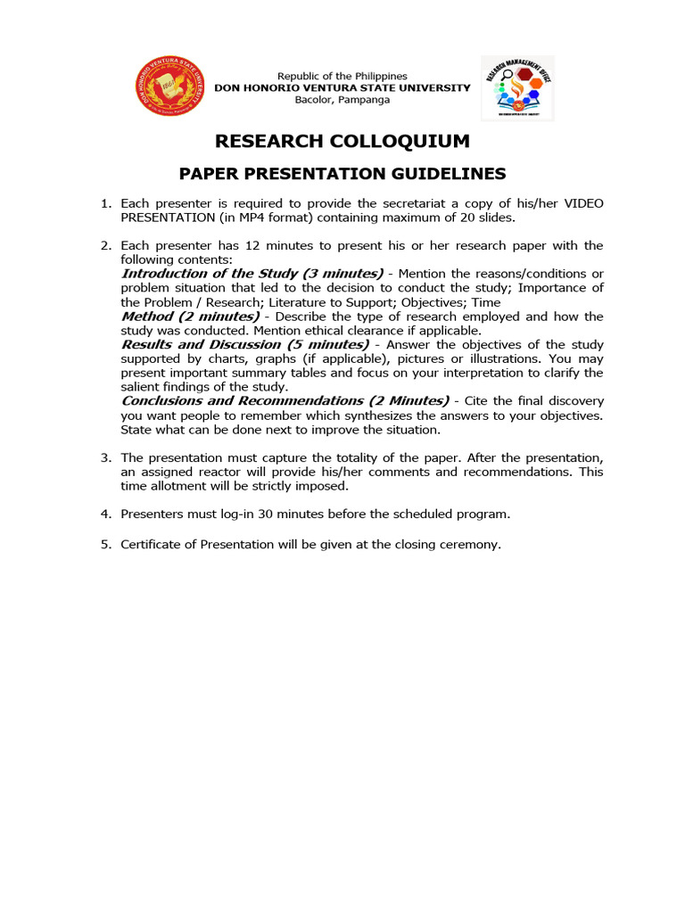 Research Colloquium Presentation Guidelines | PDF