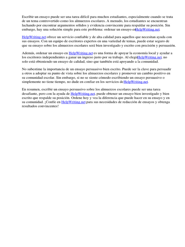 Ensayo Persuasivo Sobre Almuerzos Escolares | PDF | Escritura ...