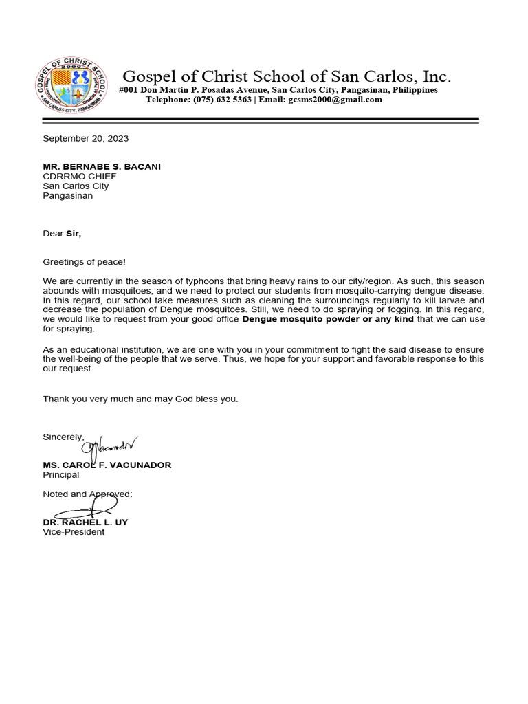 Letter To CDRRM Dengue | PDF