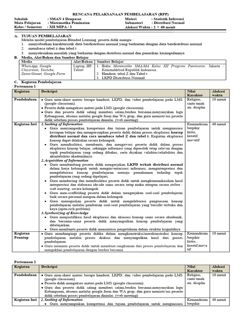 RPP Distribusi Normal 2021 | PDF | Karier & Perkembangan | Kesehatan Holistik