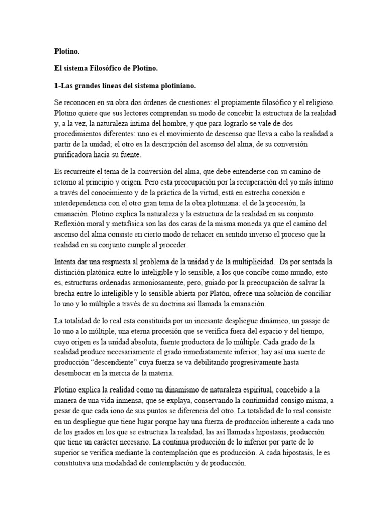 Plotino. Resumen | PDF | Realidad | Metafísica