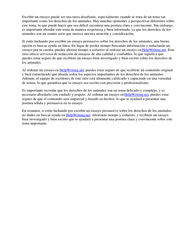 Derechos de Los Animales - Ensayo Persuasivo | PDF | Ensayos ...