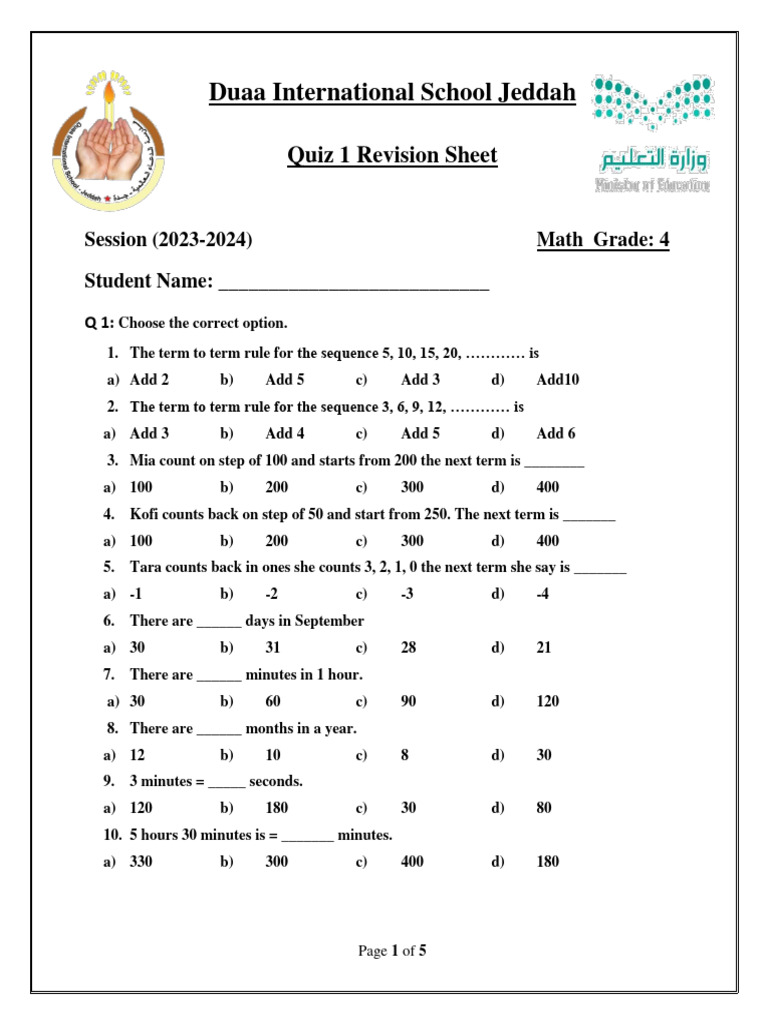 Grade 4th Revision of Math | PDF | Arithmetic | Mathematics