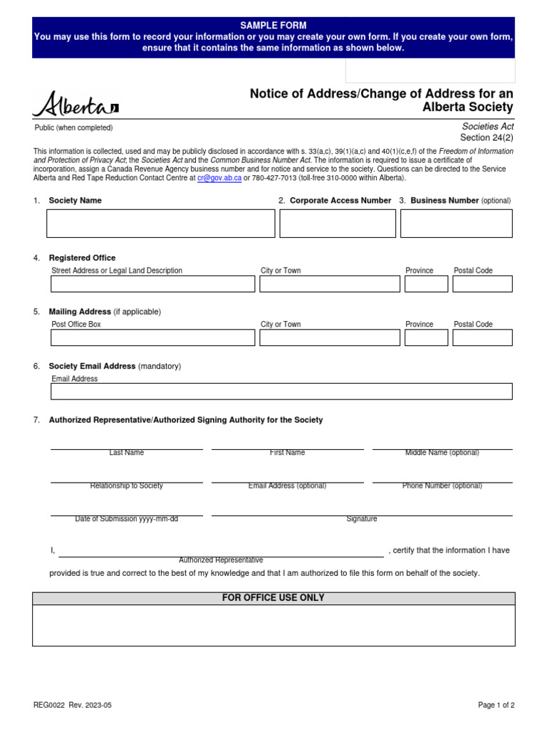 Notice of AddressChange of Address For An Alberta Society | PDF ...