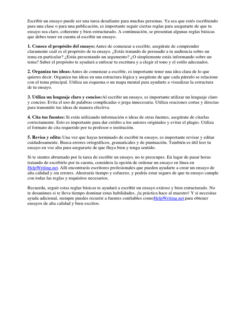 Reglas de Un Ensayo | PDF | Ensayos | Lenguaje simple