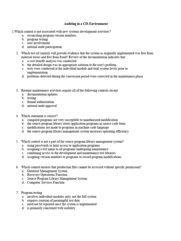 Auditing In A Cis Environment Ch5 Pdf Computer Program Programming 2990