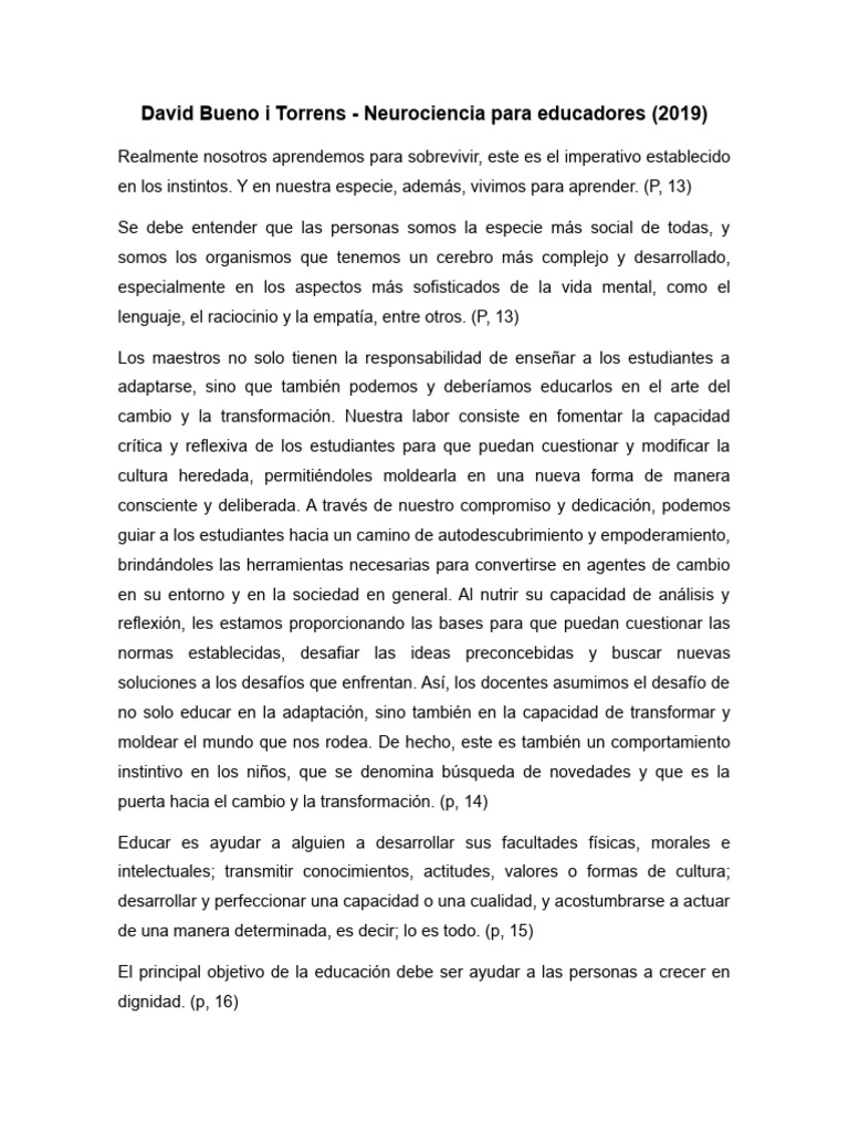 David Bueno I Torrens Neurociencia Para Educadores Pdf Las