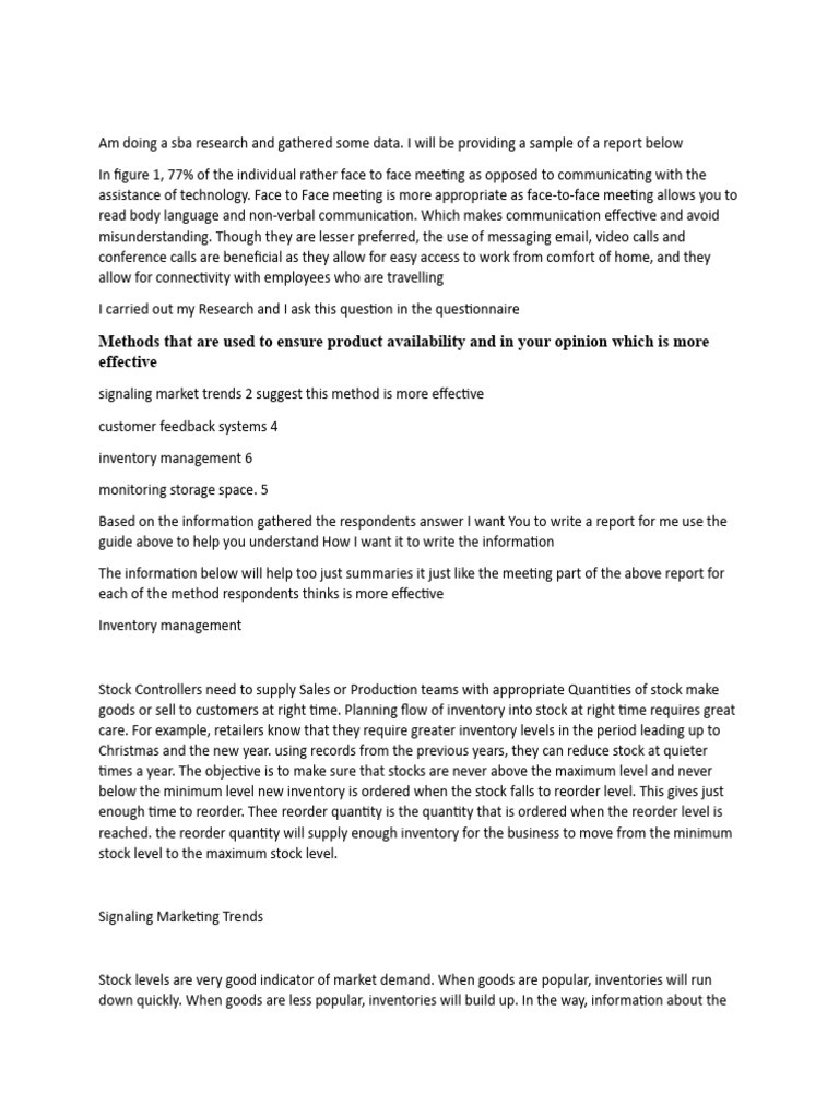 Am Doing A Sba Research and Gathered Some Data | PDF | Inventory ...