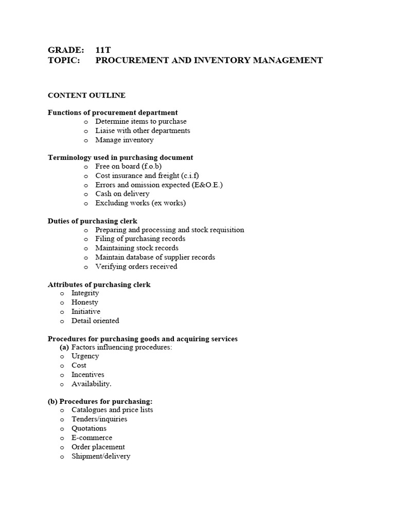 Procurement 11T - Content Summary and Questions | PDF | Procurement ...