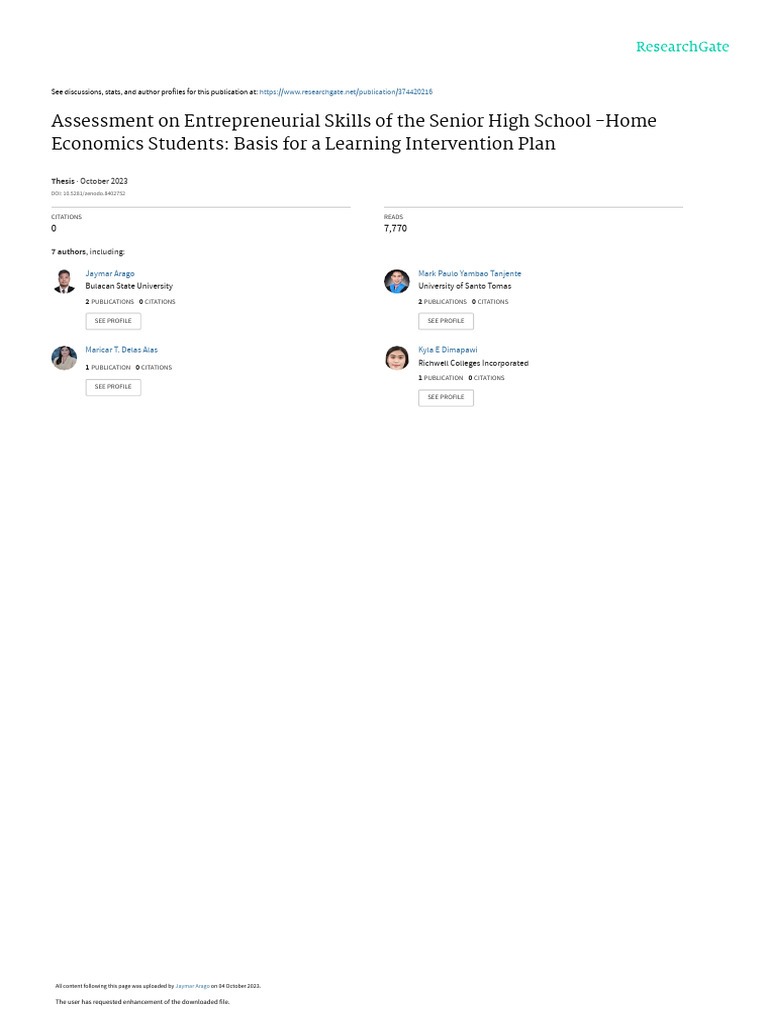 Entrepreneurial Skills Assessment for SHS Students | PDF ...